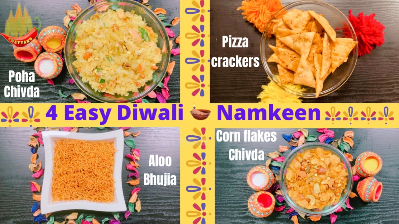 4 Easy Diwali Namkeen @chattakorecipes I Aloo Bhujia, Pizza Crackers ...