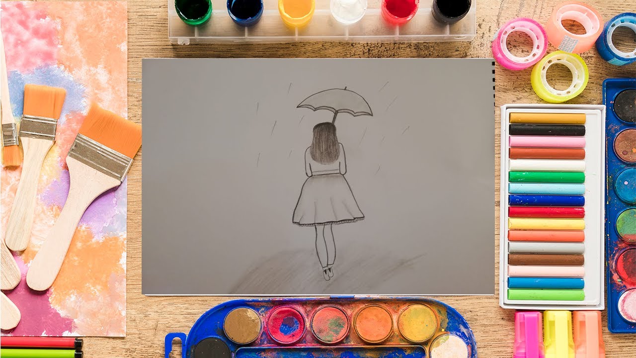 How to draw a girl with umbrella step by step || Sistrology Arts - YouTube