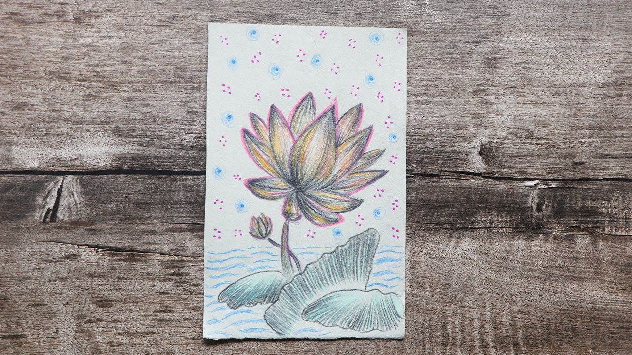 How to draw a lotus | Lotus kids drawing | Easy step by step lotus ...