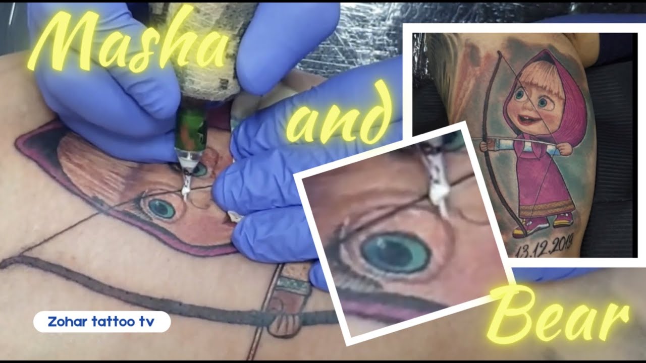 How packing color tattoo / Cartoon tattoo Masha and the bear - YouTube