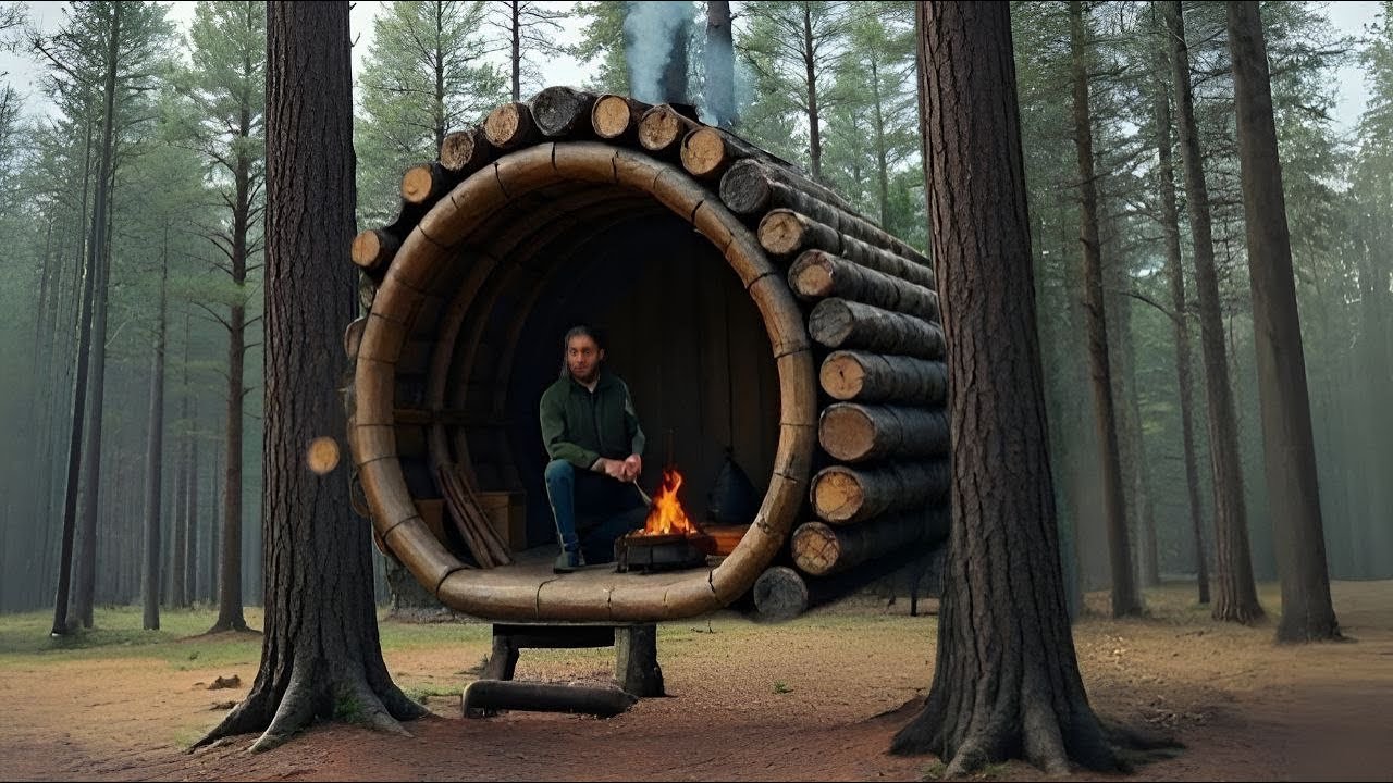 BUILD a ROUND HOUSE above the ground. Free zone in the wood. From start ...