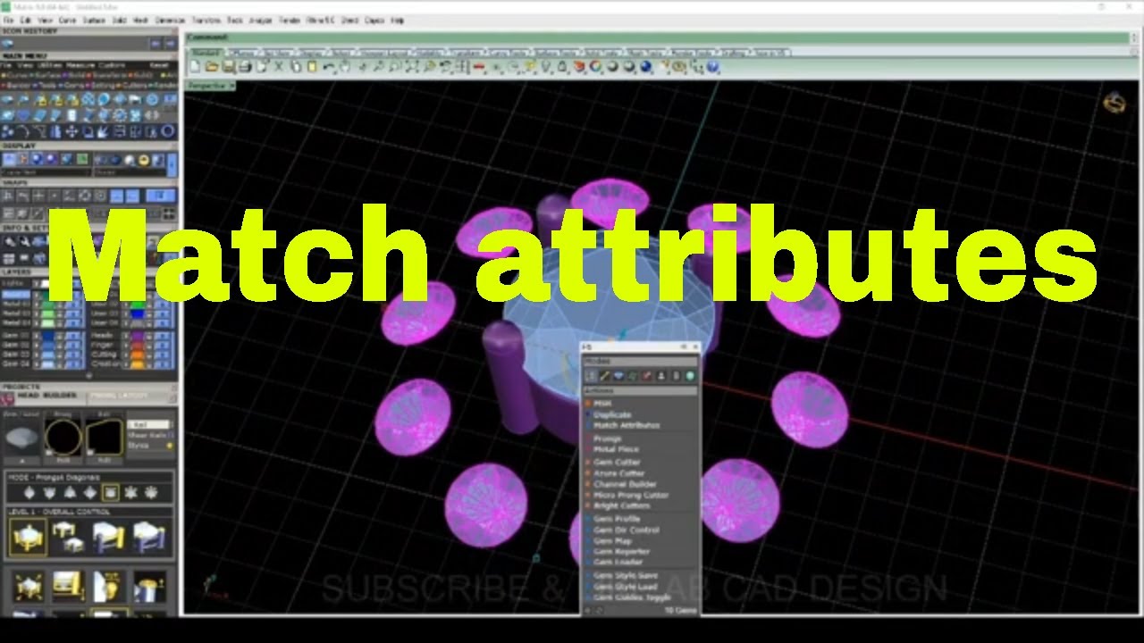 Match attributes rhino 5 gemvision matrix 9 jewelry cad design #rhino # ...
