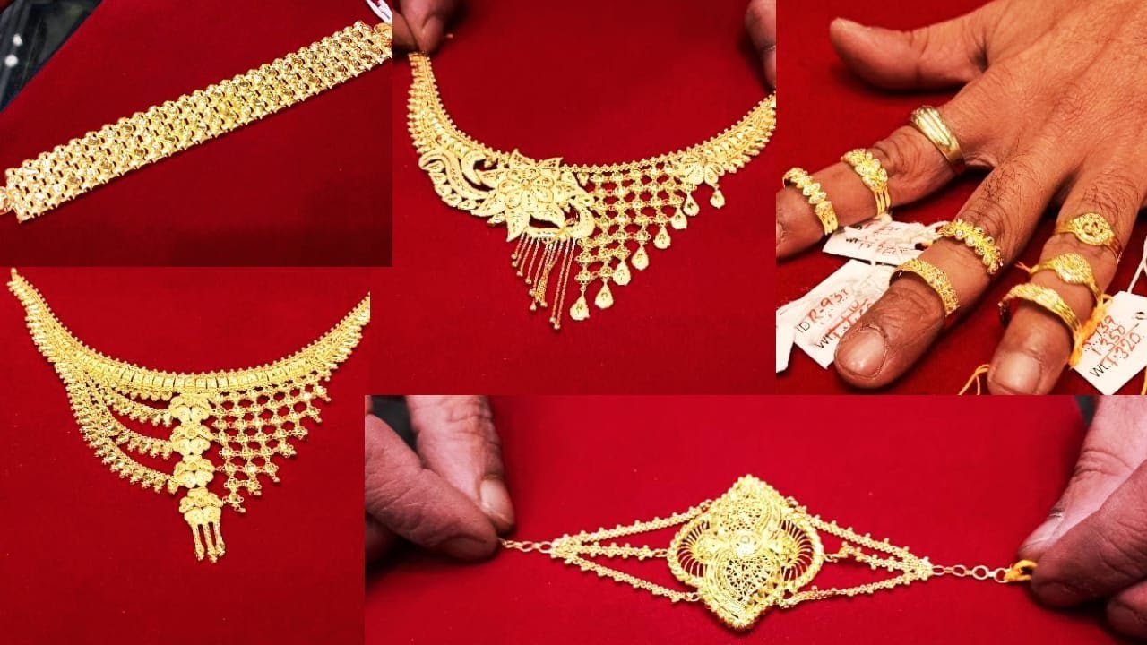 Light Weight Gold Jewellery || Necklace, Earring, Mantasa, Bracelet ...