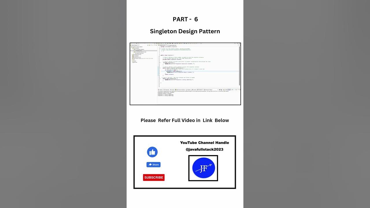 Part-06-Singleton-Design-Pattern #designpatternsinjava#softwaredesignpatterns - YouTube