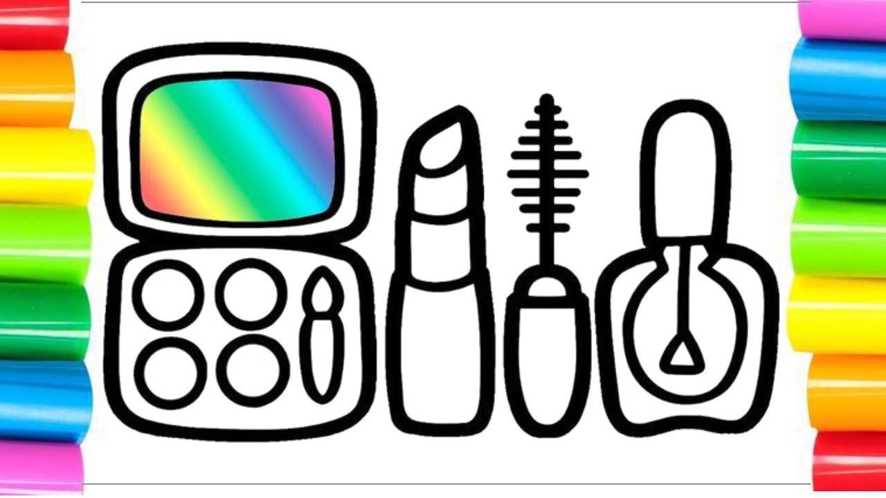 Makeup Set drawing, coloring and panting | Let's draw Makeup Set | Easy ...