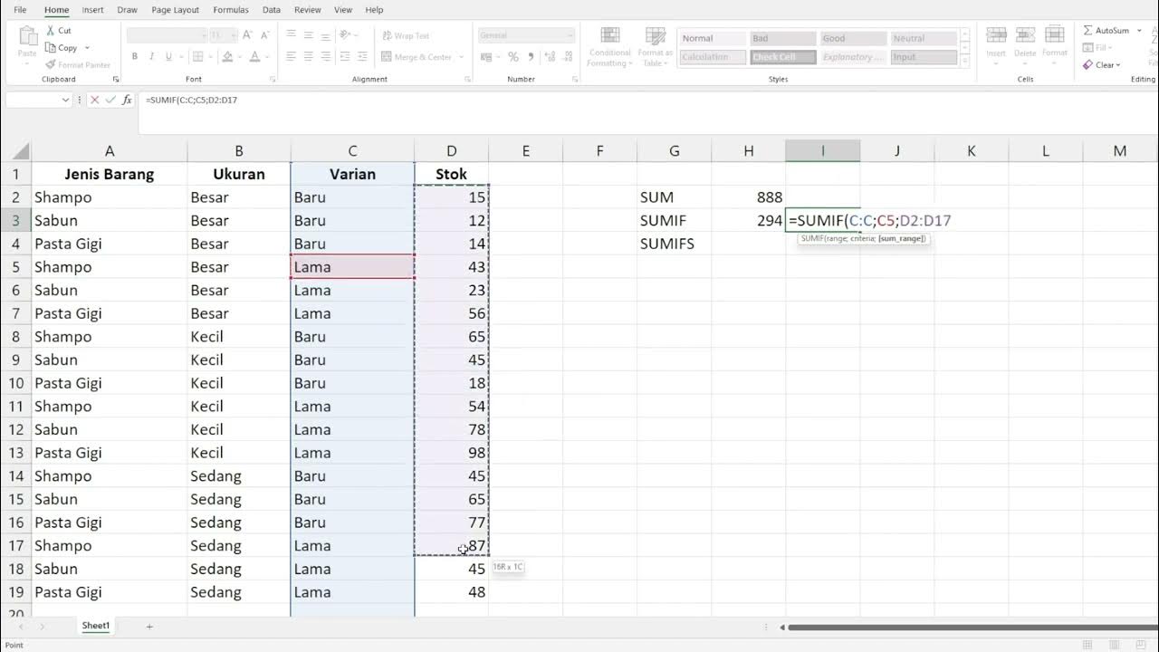 Penggunaan SUM, SUMIF, dan SUMIFS pada Microsoft Excel - YouTube