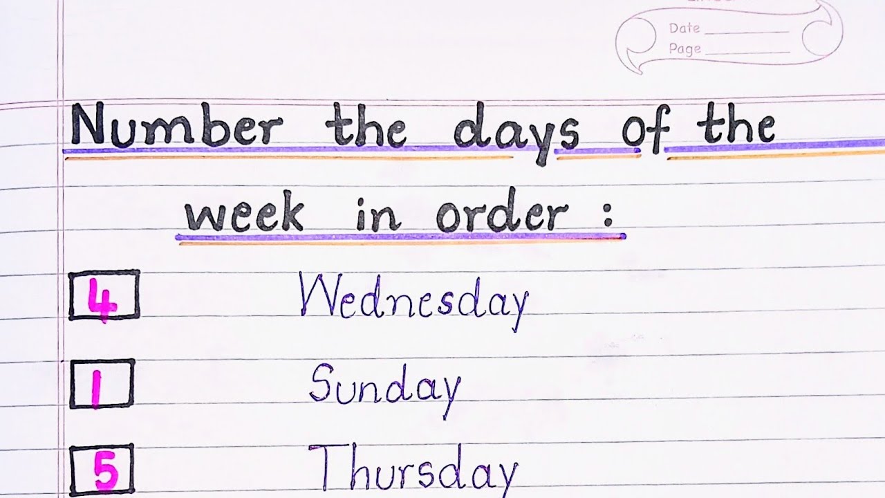 Number the days of the week in order - YouTube