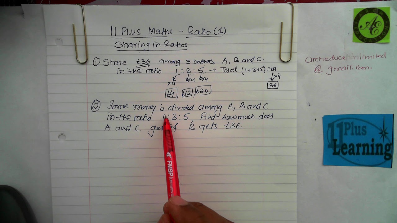 11 plus Ratio 1 Sharing amounts in ratio - YouTube