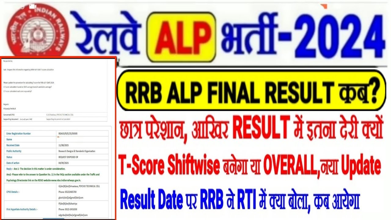 RRB ALP FINAL RESULT कब तक?CBAT SCORE CARD,RESULT मे देरी क्यो,TSCORE ...