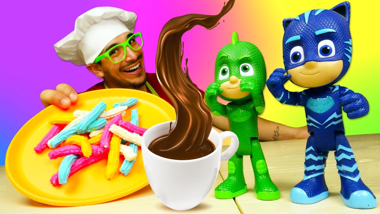 ¡Cocinando con los PJ MASKS... churros con chocolate! Cocina para niños ...
