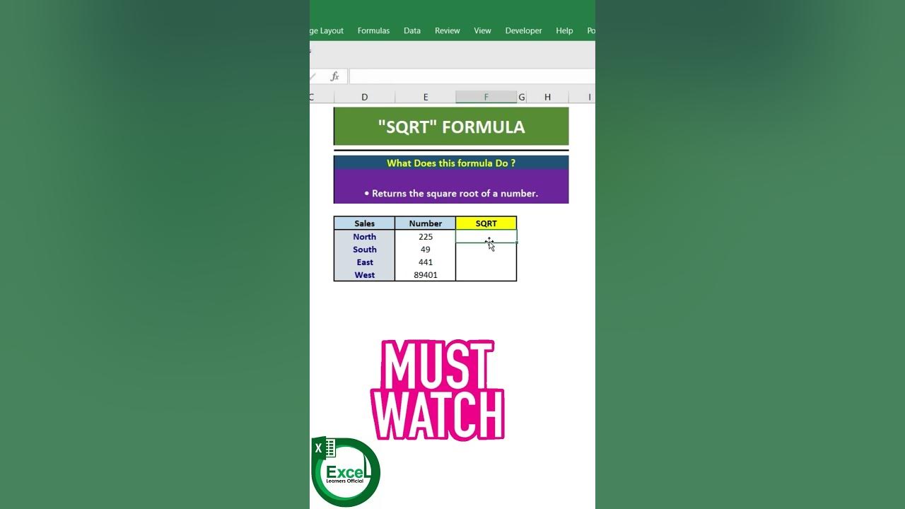 Sqrt Formula In Excel Shortsfeed Shortsviral Excel Exceltutorial Excelcourses Excelformula