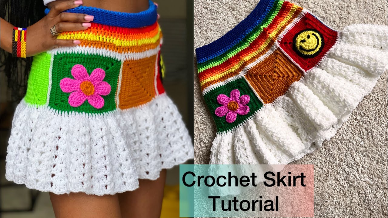 How To crochet A Granny Square Skirt / Ruffled Skirt - YouTube