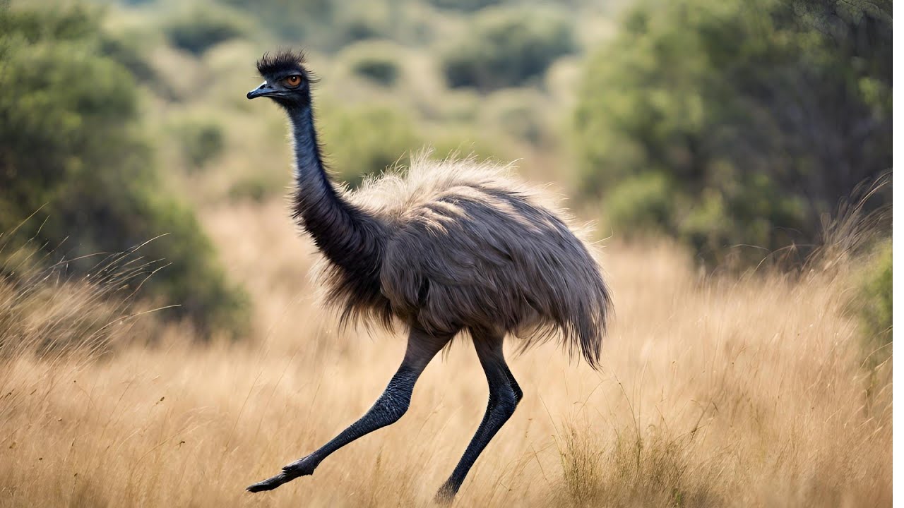 Emu is real running wonder of wildlife - Emu bird with chicks in forest ...