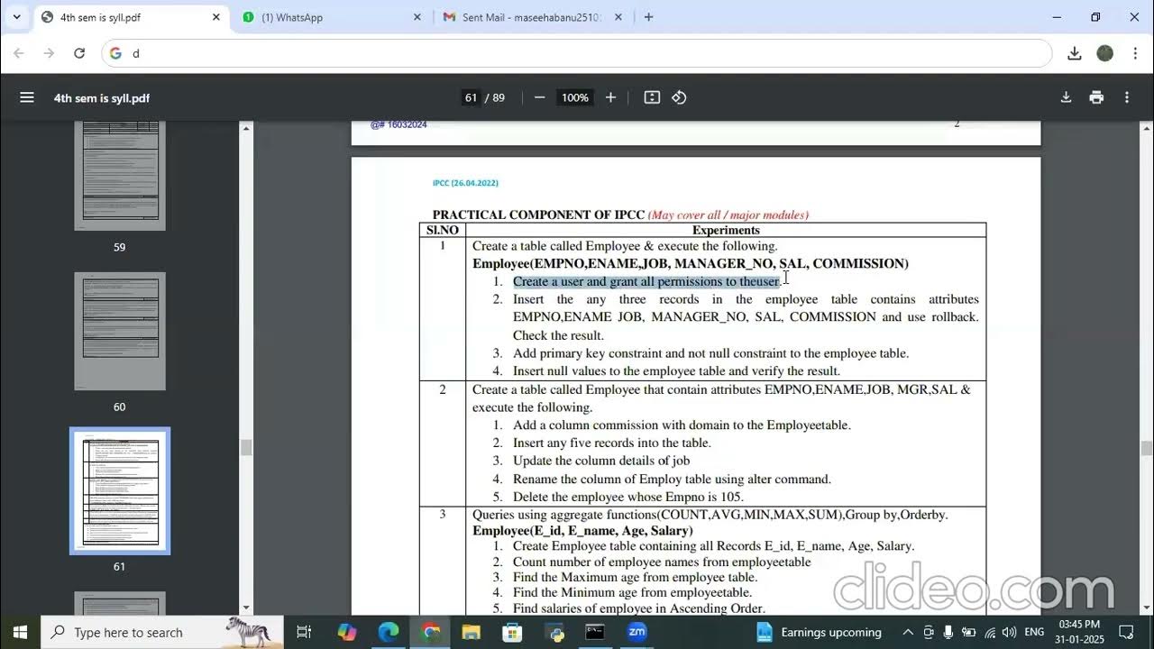 Program 01 "Create a table Employee" Database Management System lab Dept. of ISE RIT, Hassan ...