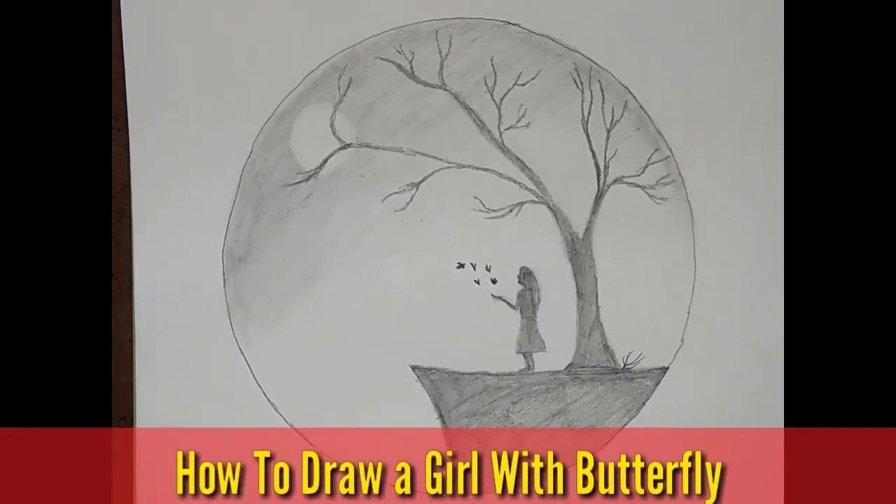 #moondrawing #butterfly How To Draw a Girl With Beautiful Butterfly For ...