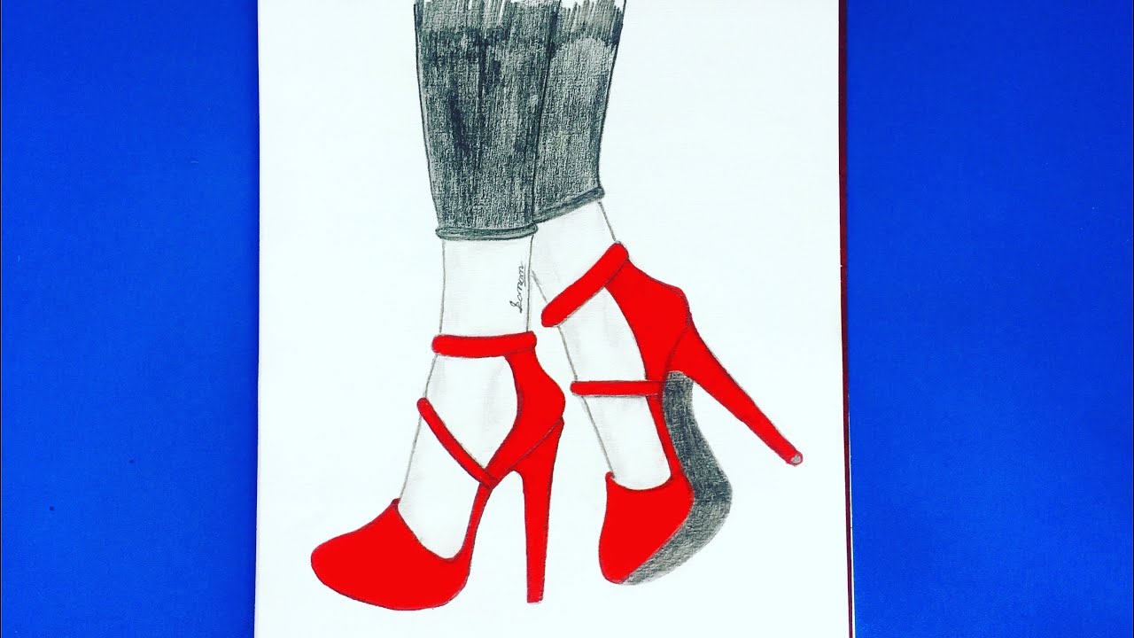 how to draw high heel/ red heel/ easy high heel draw/ Sanamchzartistry ...
