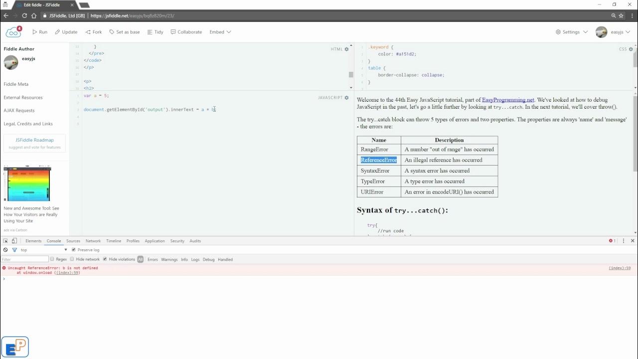 Easy JavaScript - Error Handling with try...catch block (44) - YouTube