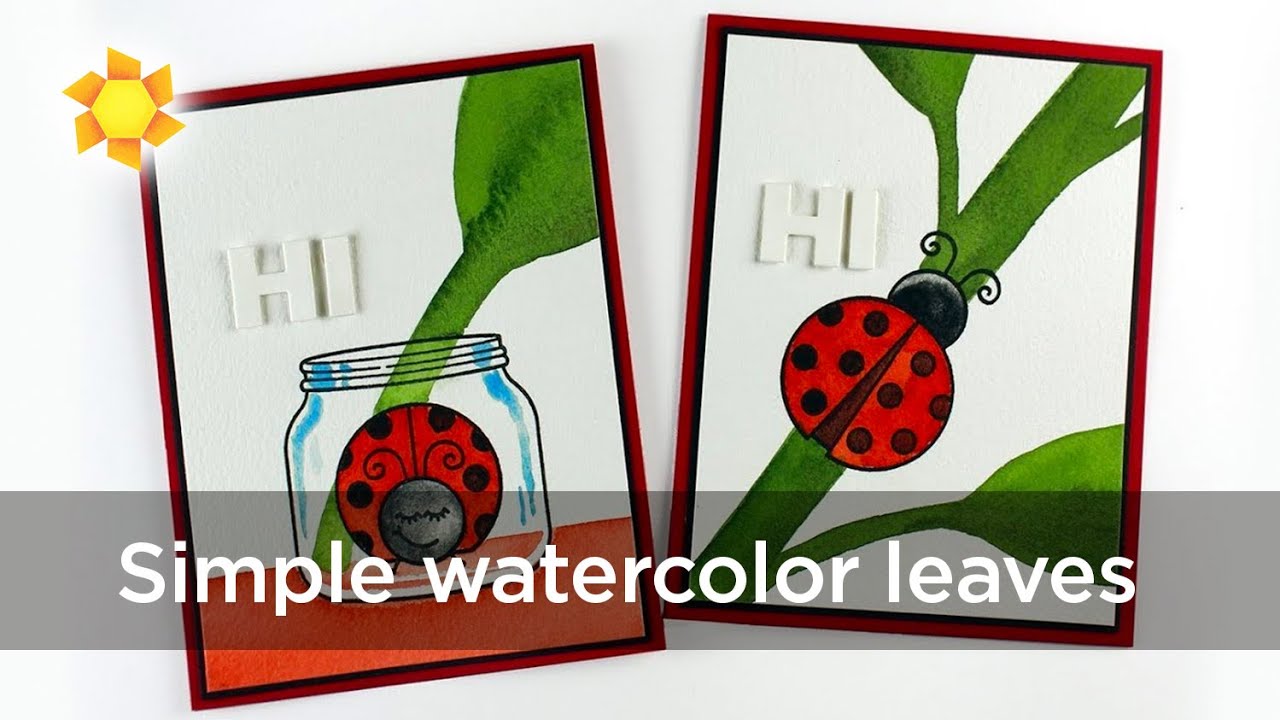 Simple watercolor leaves for a ladybug - YouTube