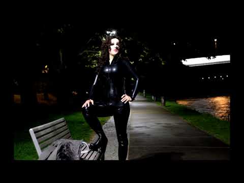 latex suit and night walk by the river