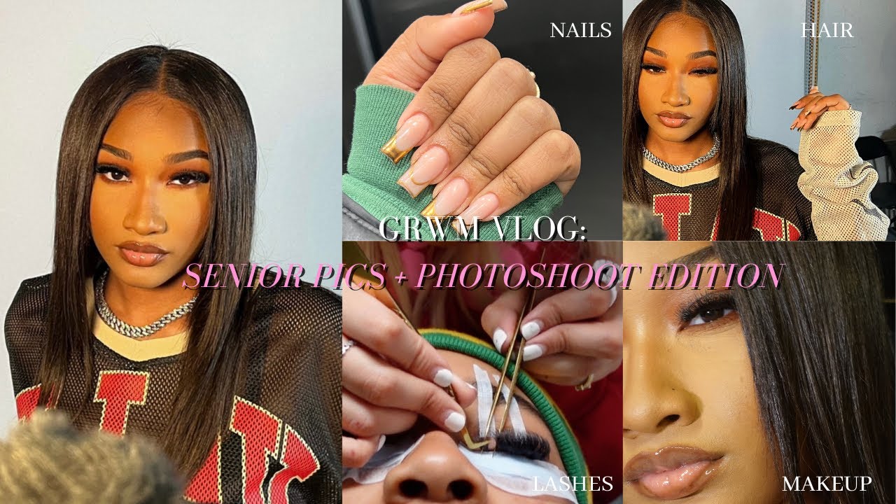 GRWM: SENIOR PICTURES + PHOTOSHOOT | hair install, nails, lashes ...