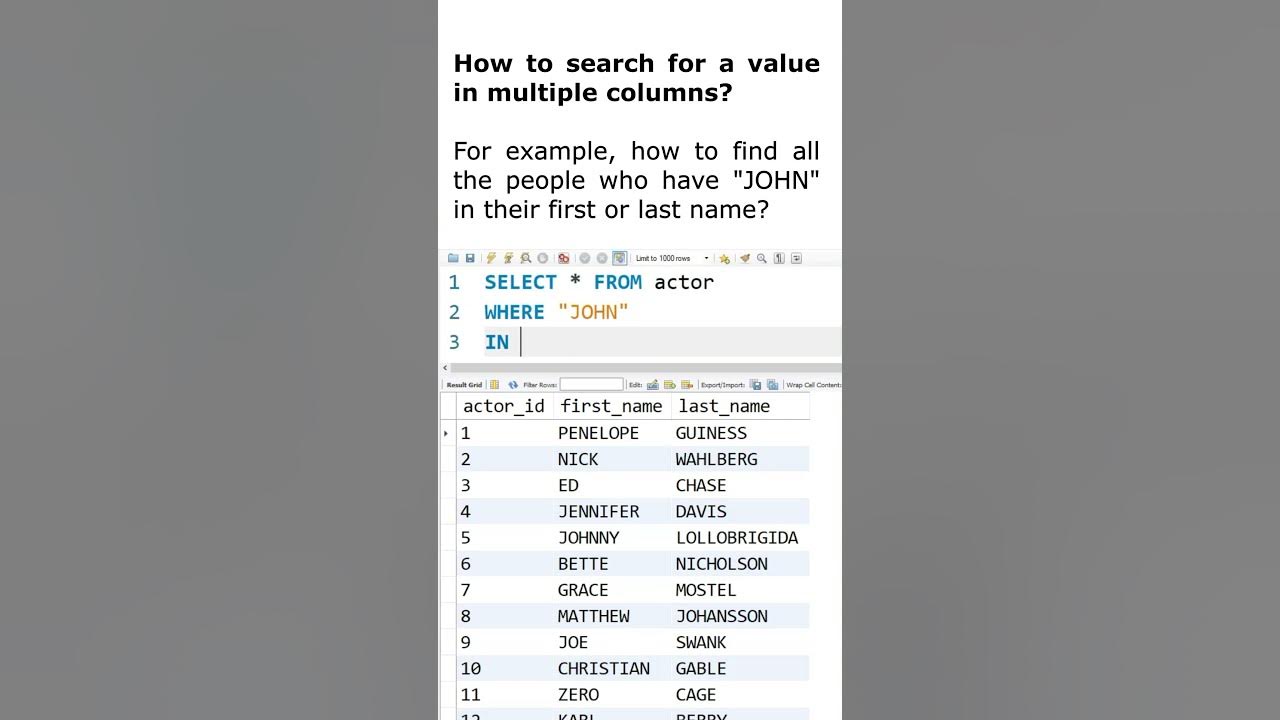 Sql 4 Beginners How To Search Value In Multiple Columns🧐 Shorts Sqlforbeginners Sql