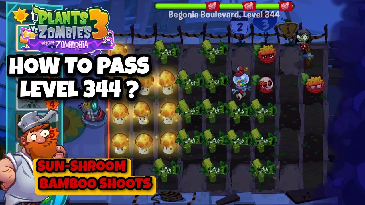 HOW TO PASS LEVEL 344 IN PLANTS VS ZOMBIES 3 | SUN-SHROOM AND BAMBOO ...