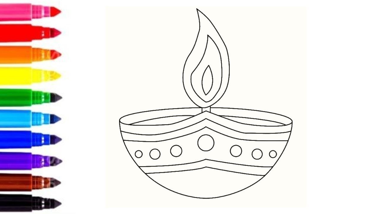 Let's Draw and Color Diwali diya🪔Easy Drawing and colouring for ...