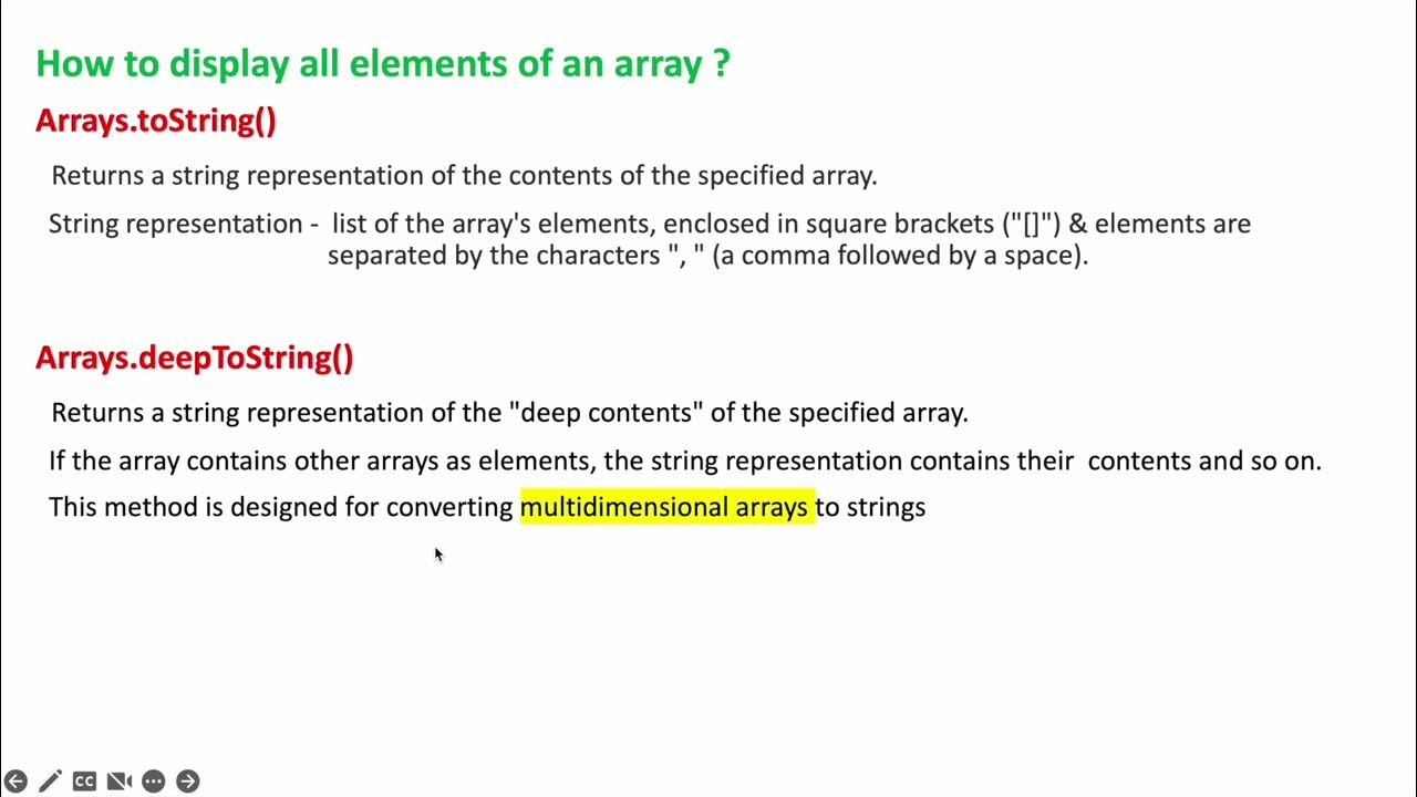 How To Print All Elements Of An Array Arraystostring Vs Arraysdeeptostrng Youtube