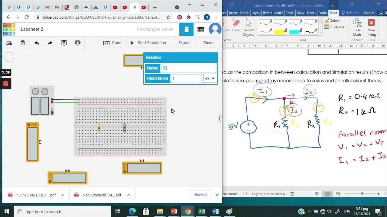Measure voltage & current in parallel connection using TinkerCAD - YouTube