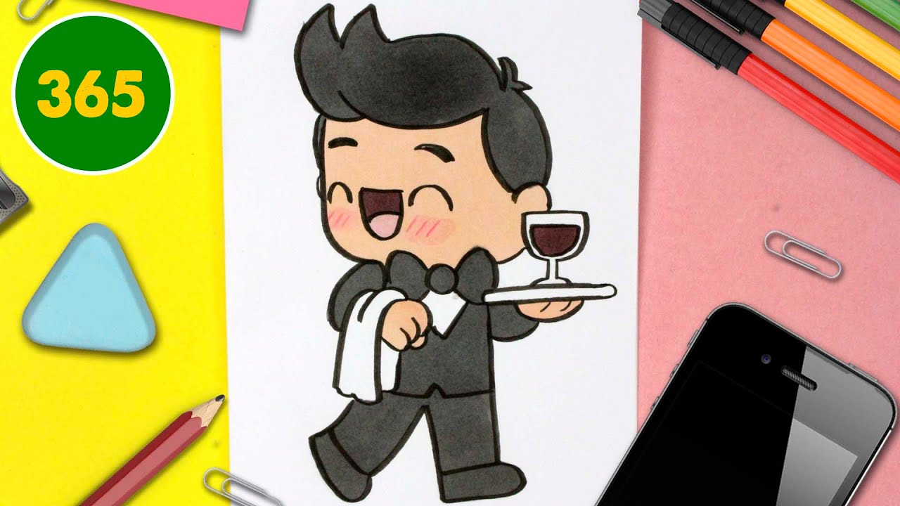 HOW TO DRAW A CUTE WAITER KAWAII - YouTube