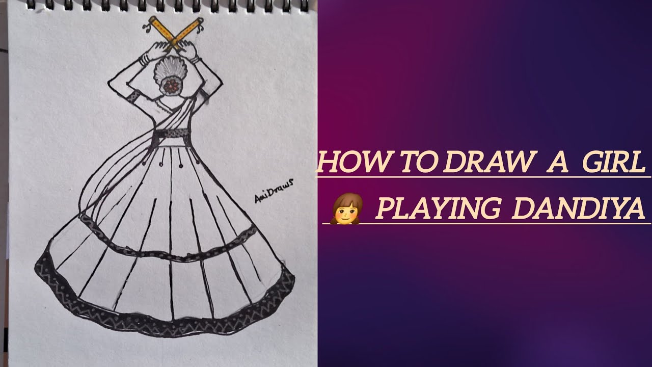 How to draw girl playing dandiya(navratri garba).AaiDraws - YouTube