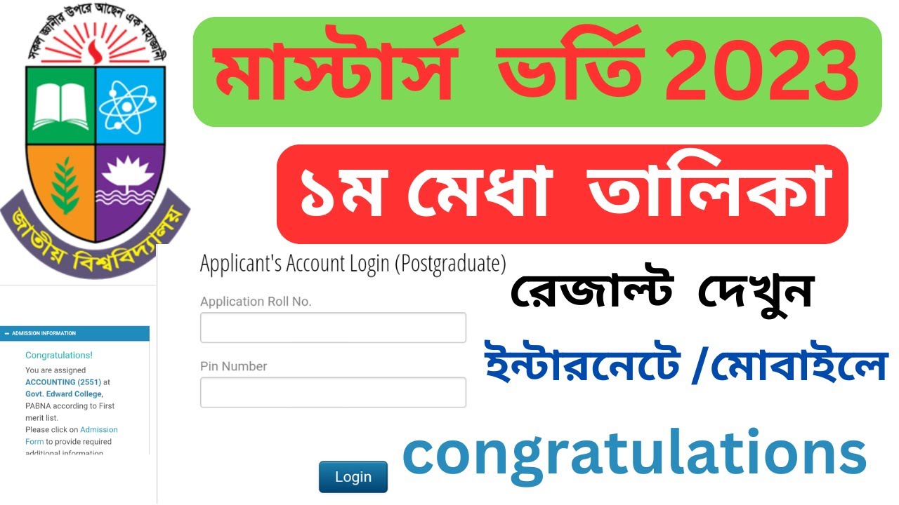 Masters Admission Result 2023||National University masters Merite list ...