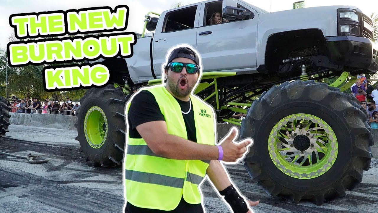 Destroying the Burnout Pad at a truck show *WINNER* - YouTube