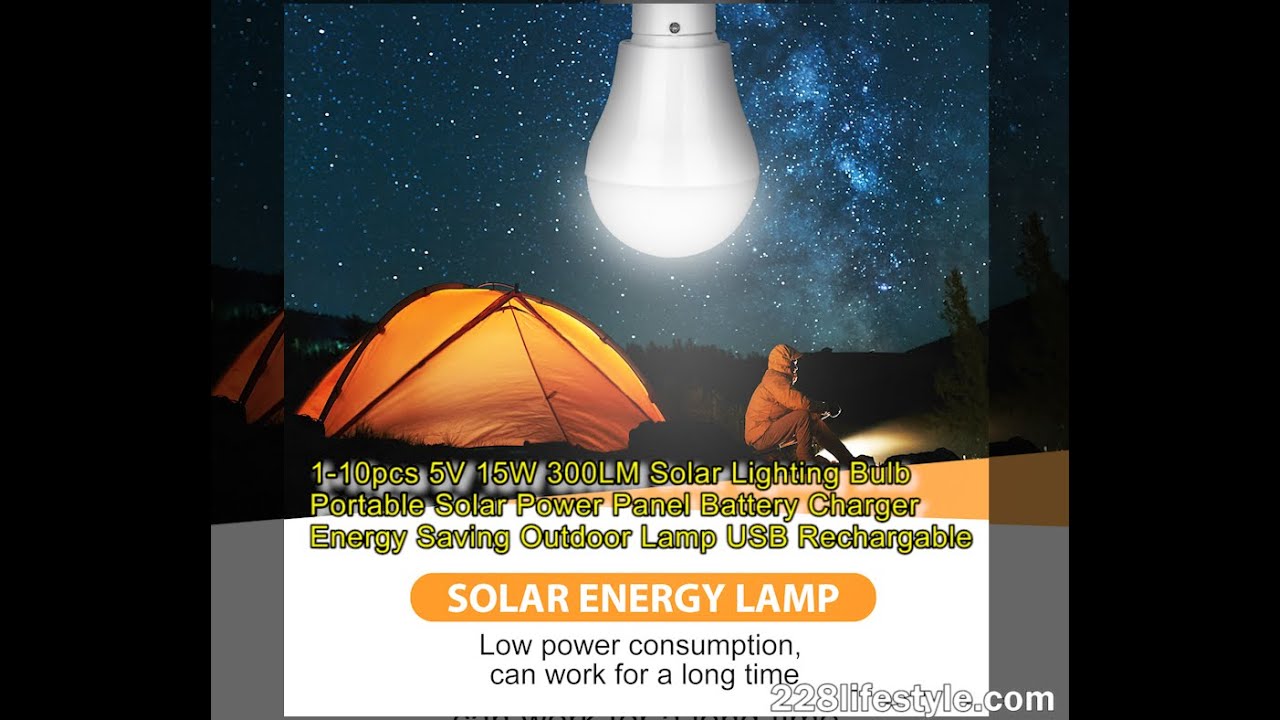 LS111 1-10pcs 5V 15W 300LM Solar Lighting Bulb Portable Solar Power ...
