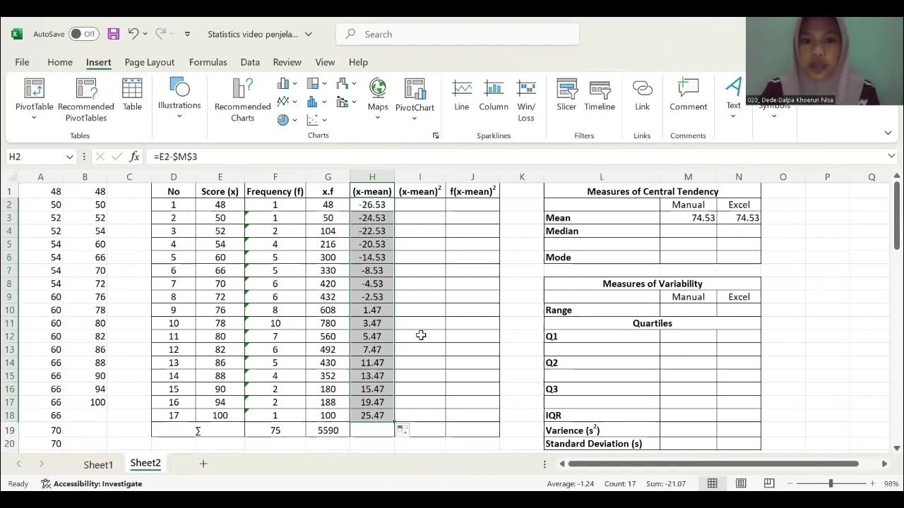 TUTORIAL MEASURE OF VARIABILITY ON MICROSOFT EXCEL (STATISTICS IN ELR) - YouTube