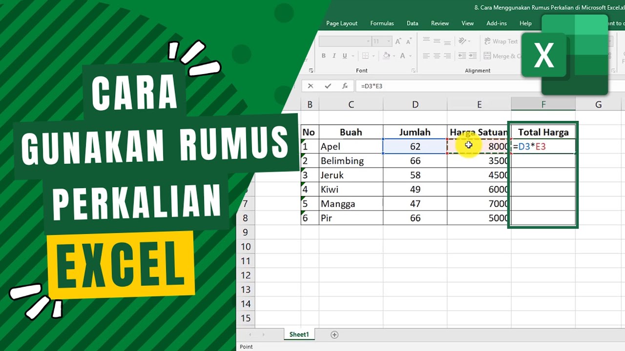 Cara Menggunakan Rumus Perkalian di Microsoft Excel - YouTube