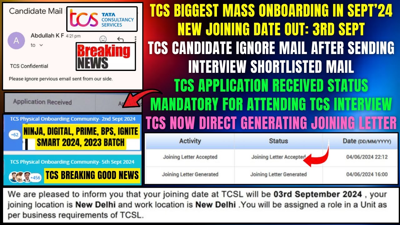 TCS MASS ONBOARDING | NEW DOJ OUT 3 SEPT | TCS INTERVIEW IGNORE MAIL ...