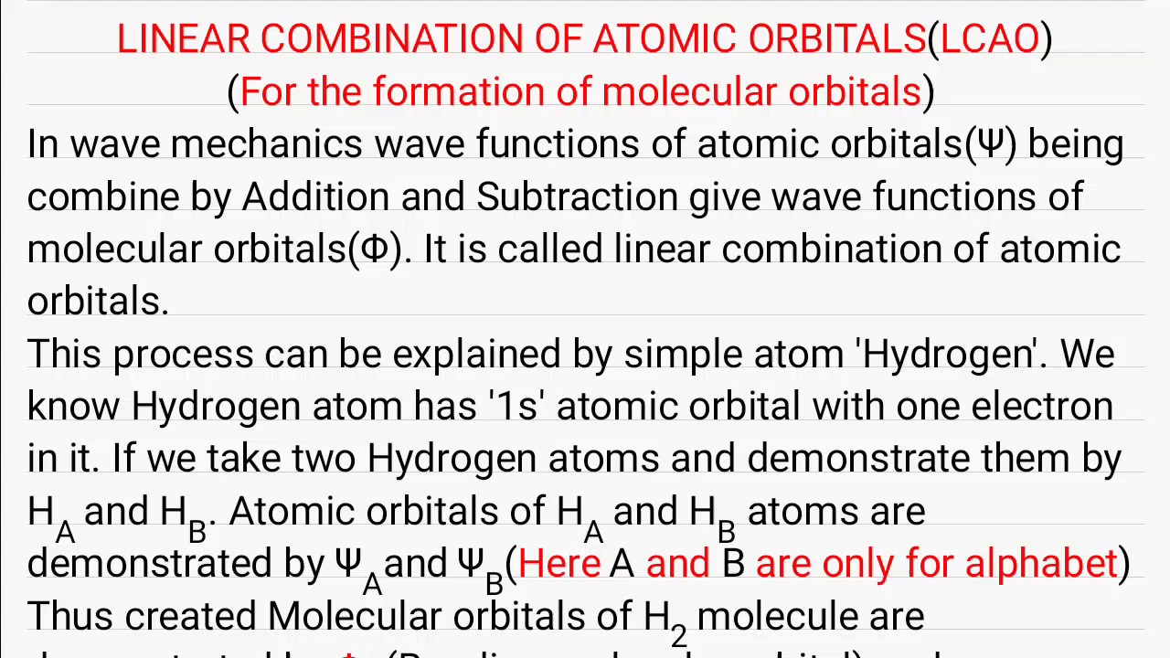 Linear combination of atomic orbitals(LCAO) - YouTube