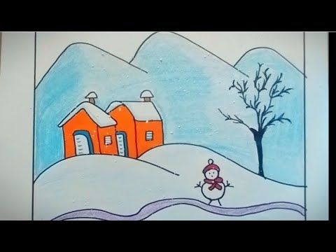 SNOW COVERED 🏔️MOUNTAIN SCENERY ☃️l easy drawing l step by step l ...