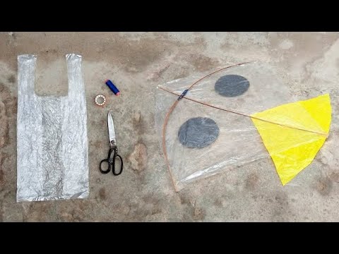 How To Make A Kite With Plastic Bag & Broom Sticks | Gudda Kite Making ...