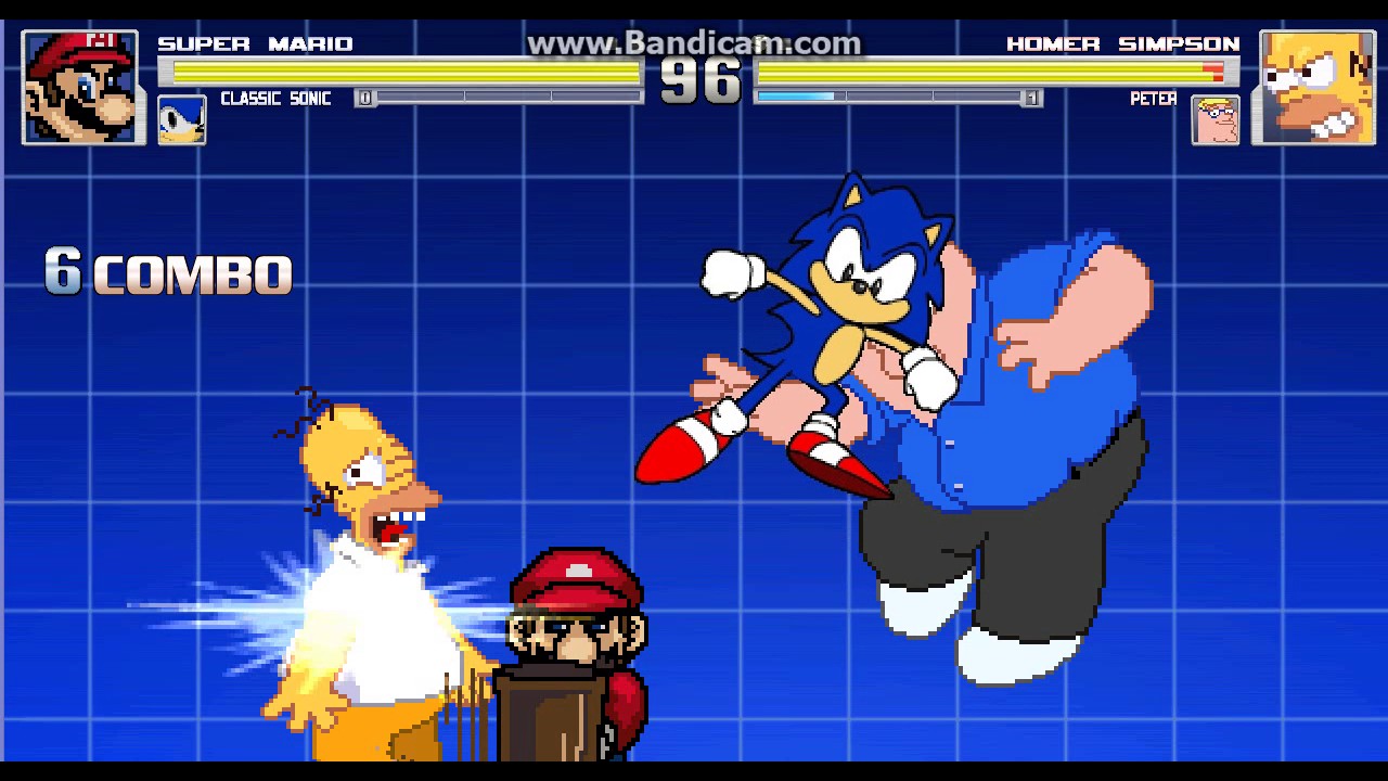 mugen battle mario and sonic vs homer simpson and peter griffin - YouTube