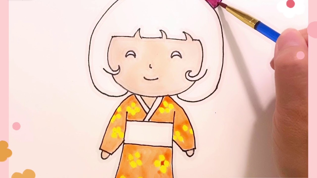 How to draw Japanese girl/ watercolors & crayons/ tutorial for kids ...