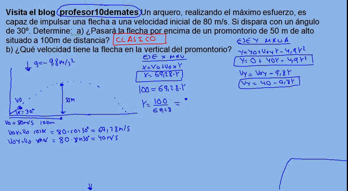 tiro oblícuo 08 parabólico ejercicio resuelto arquero - YouTube