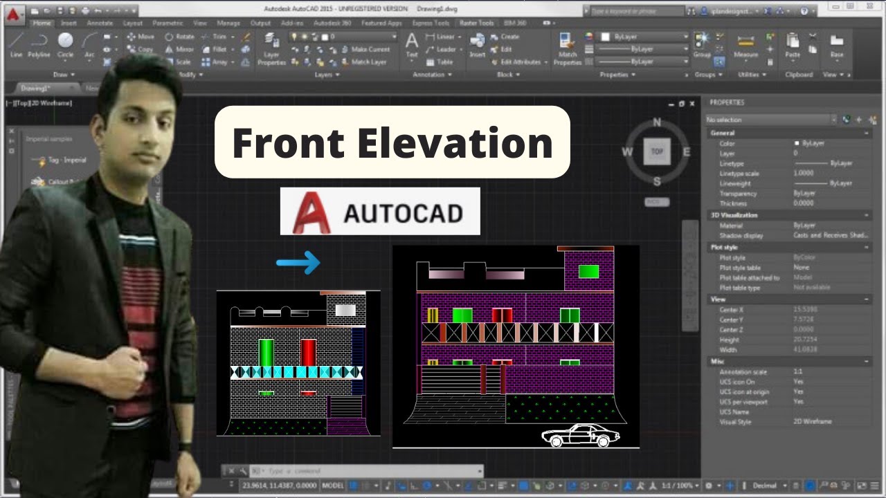 Make Realistic Front Elevation in AutoCad | Front Elevation | AutoCad ...