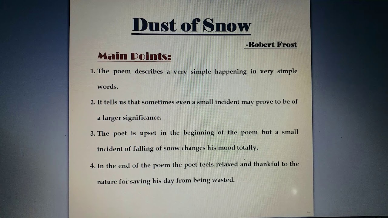 Class 10 Dust Of Snow Main Points Extra Questions YouTube