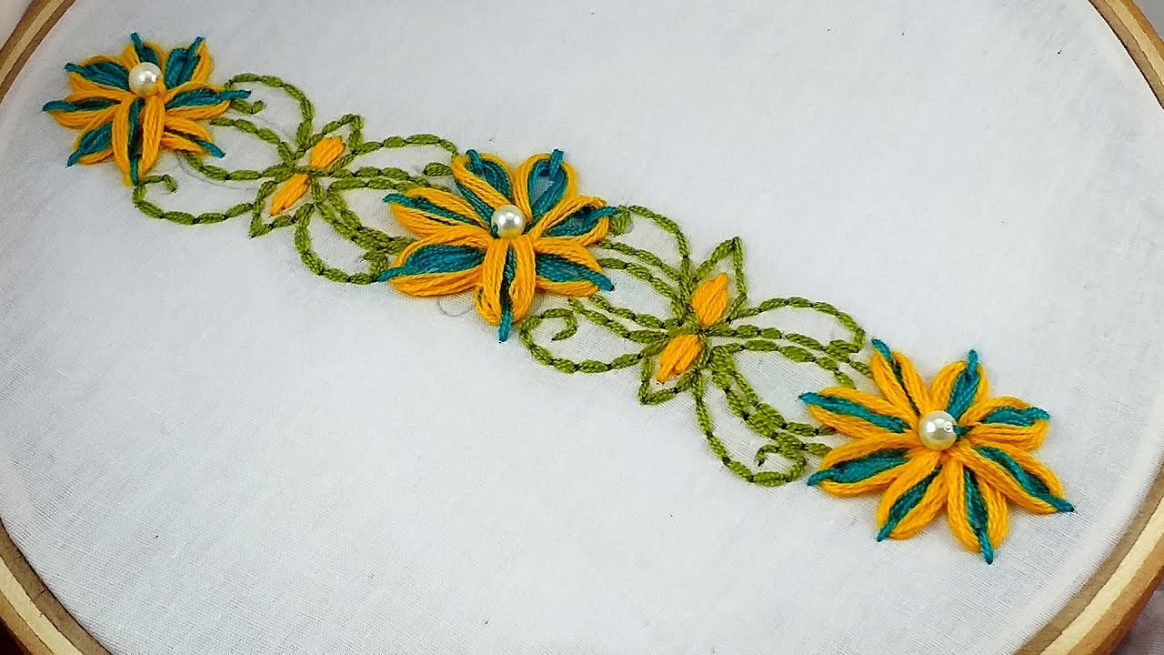 Hand Embroidery | Beautiful Border Line Design | Flower Embroidery ...