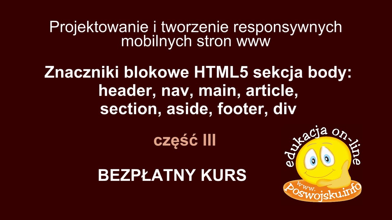 HTML 5 znaczniki blokowe: header, nav, main, article, section, aside ...