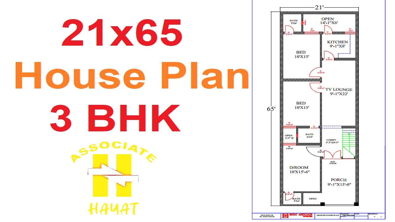 21X65 House Plan || 3Bhk With CarParking 21×65 Ghar Ka Naksha || 21 x ...