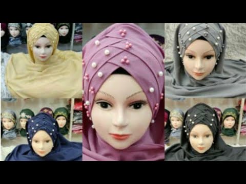 White pearl Criss cross bahrain hijab/Triplet Pearl Bahrain hijab/Instant hijab/Criss Cross hijab
