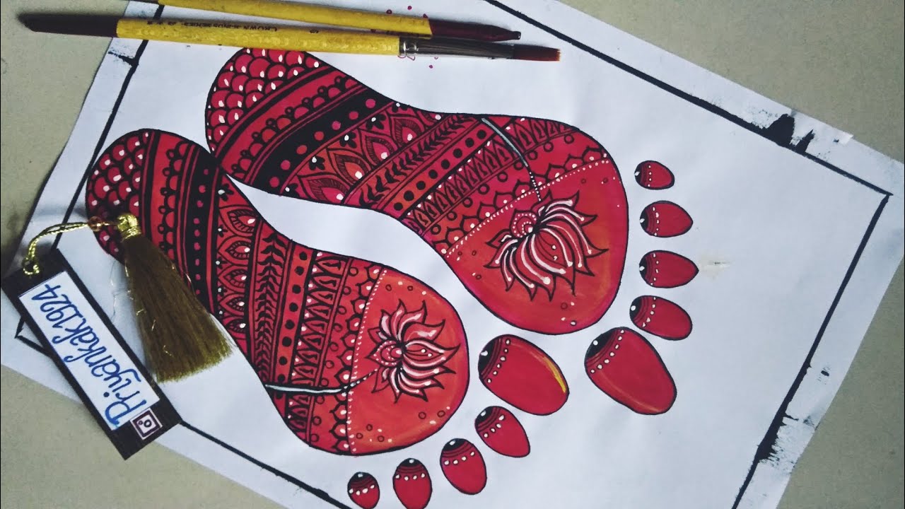 Colourful Footprints/ Mandala art/ Goddess Lakshmi footprint/Designer ...